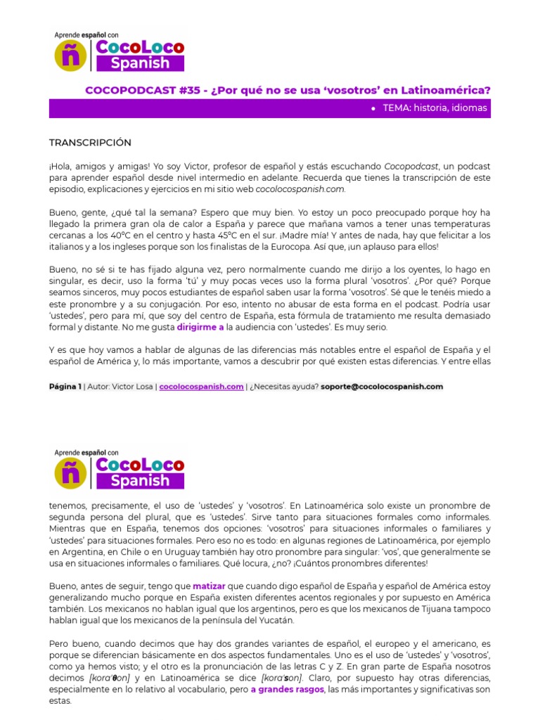 COCOPODCAST #35 - ¿Por Qué No Se Usa Vosotros' en Latinoamérica? | PDF | Lengua española | Verbo