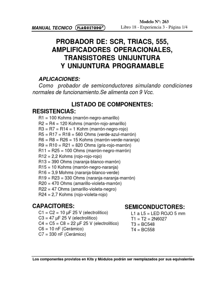 Probador de SCR, Triacs, 555 | PDF | Transistor | Amplificador operacional