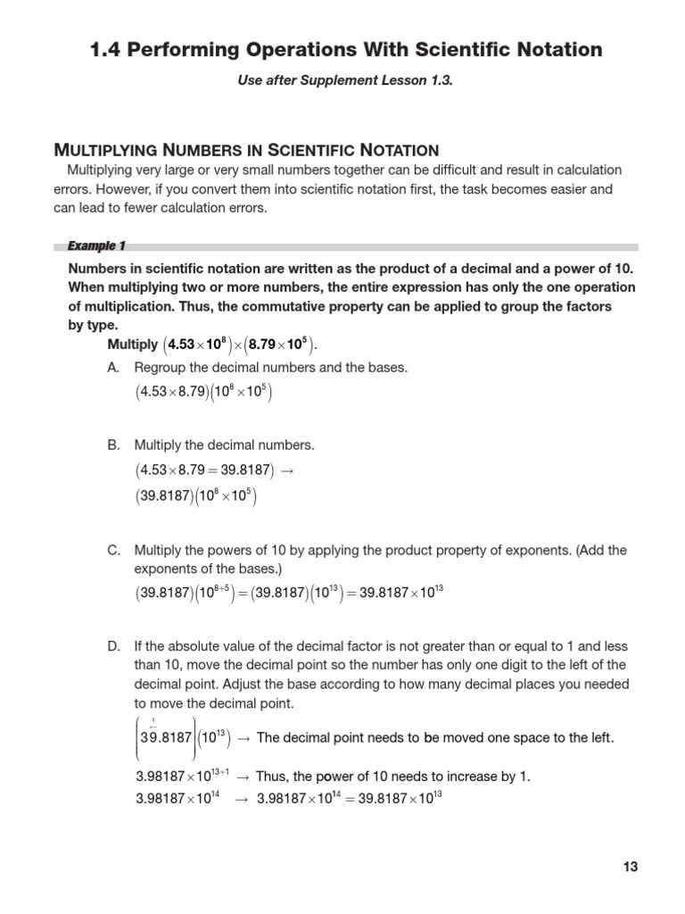 1 4 Performing Operations With Scientific Notation Pdf