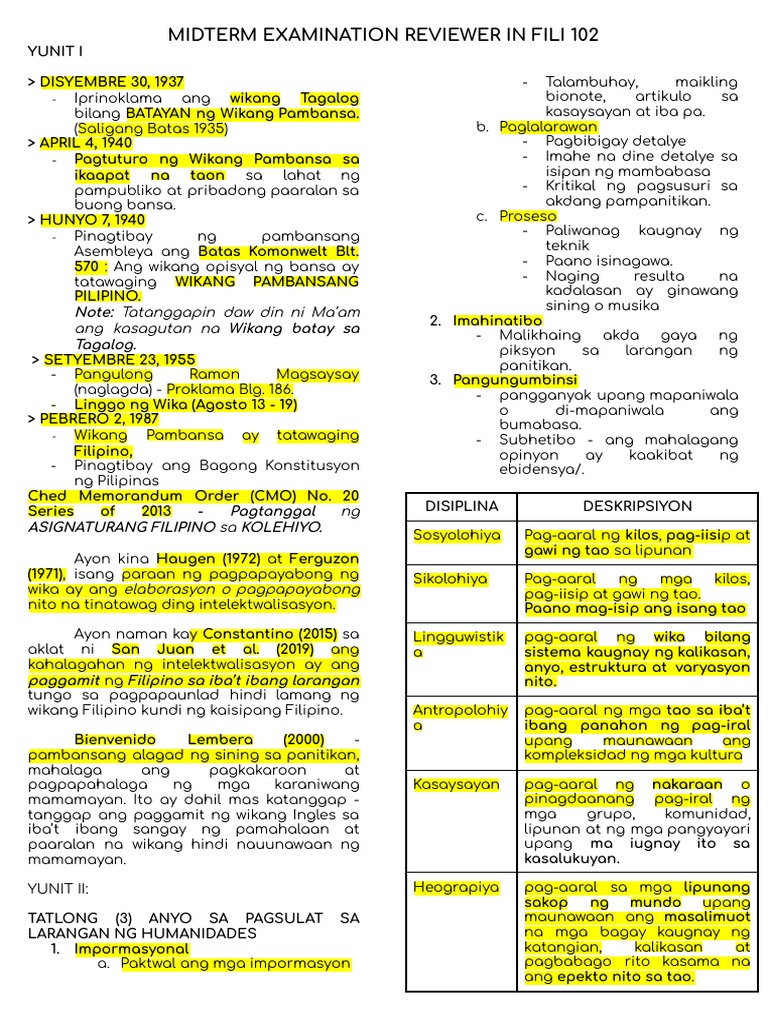 Midtem Reviewer Fili-102 | PDF