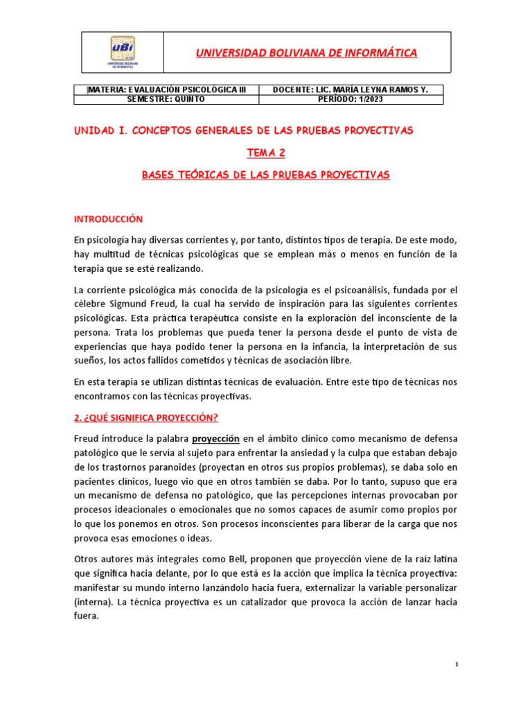 Tema 2 - Bases Teóricas de Las Pruebas Proyectivas | PDF