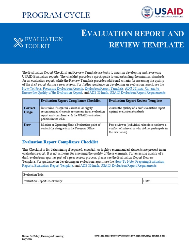USAID Evaluation Report Checklist | PDF | Evaluation | Statistics