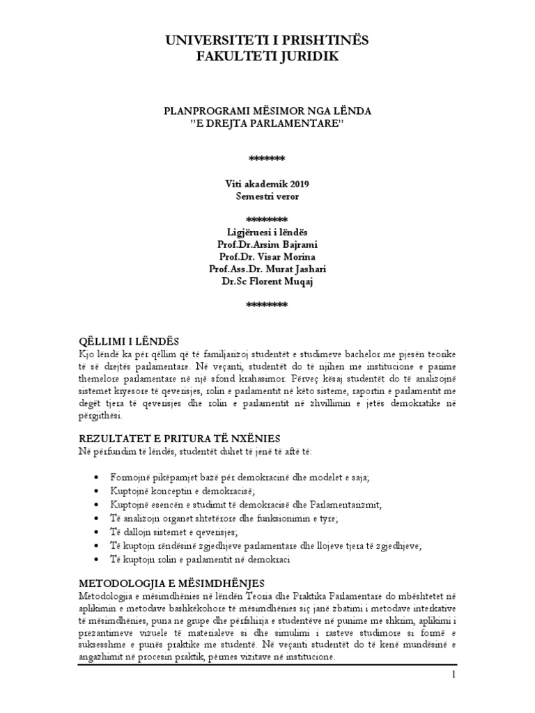 Universiteti I Prishtinës Fakulteti Juridik | PDF