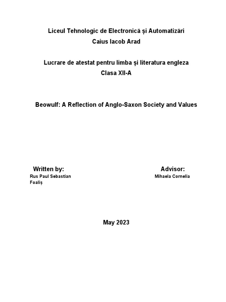 Atestat Engleza | PDF | Beowulf | Hero