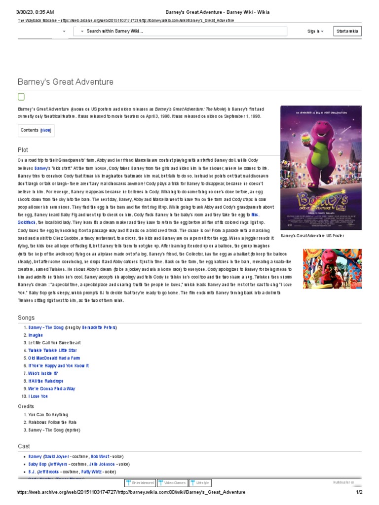 Barney's Great Adventure - Barney Wiki - Wikia | PDF