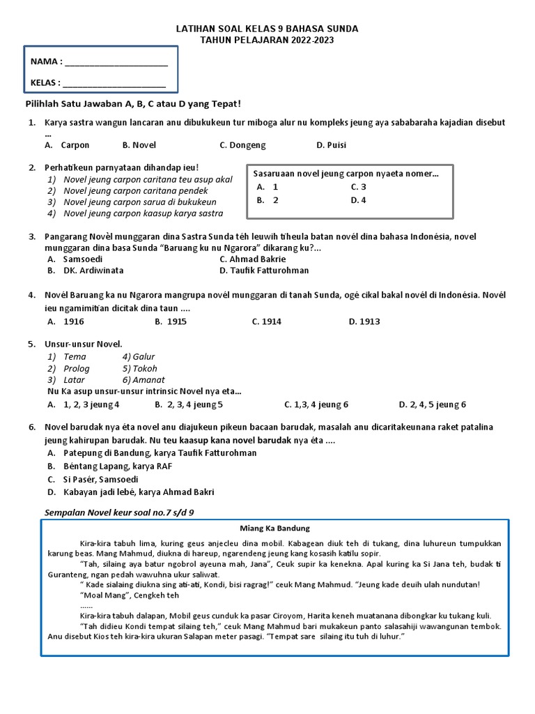 Latihan Soal BHS Sunda 9 | PDF