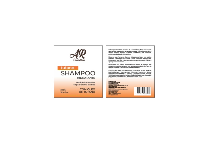 Ar Cosméticos Shampoo Tutano 300ML | PDF | Cabelo | Corpo humano