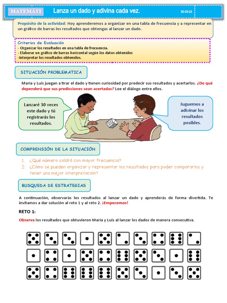 Lanza Un Dado y Adivina Cada Vez.: Matemáti CA | PDF