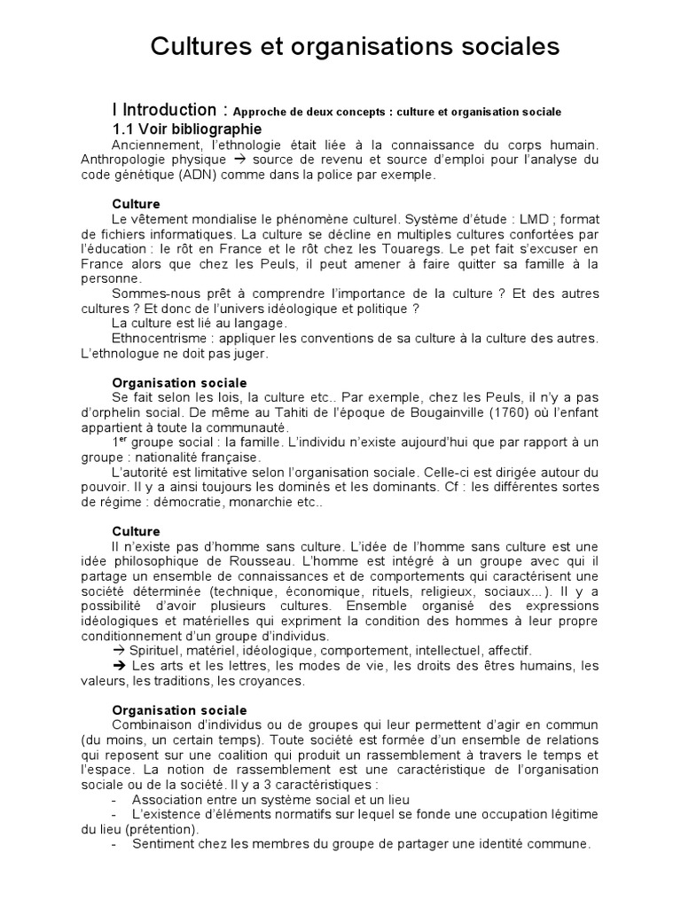 Culture et organisation sociale en anthropologie | PDF | Anthropologie ...