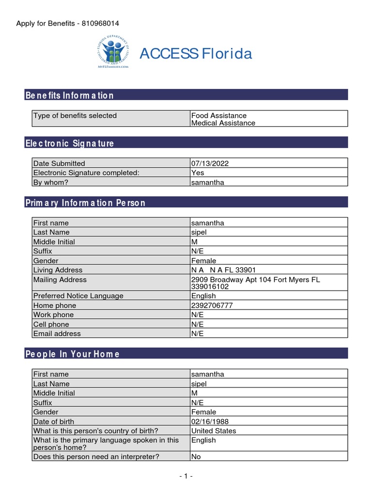 Access Florida Application Details 810968014 | PDF | Expense | Welfare
