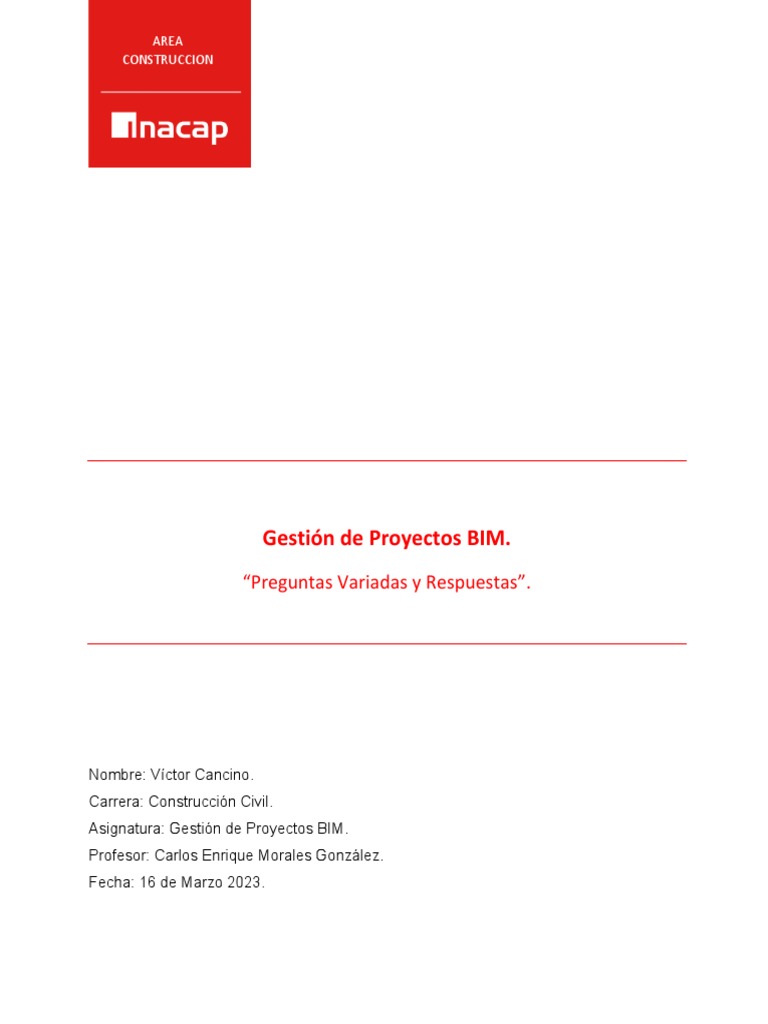 Preguntas Gestion de Proyectos BIM EV1 Victor Cancino | PDF | Software | Autodesk Revit