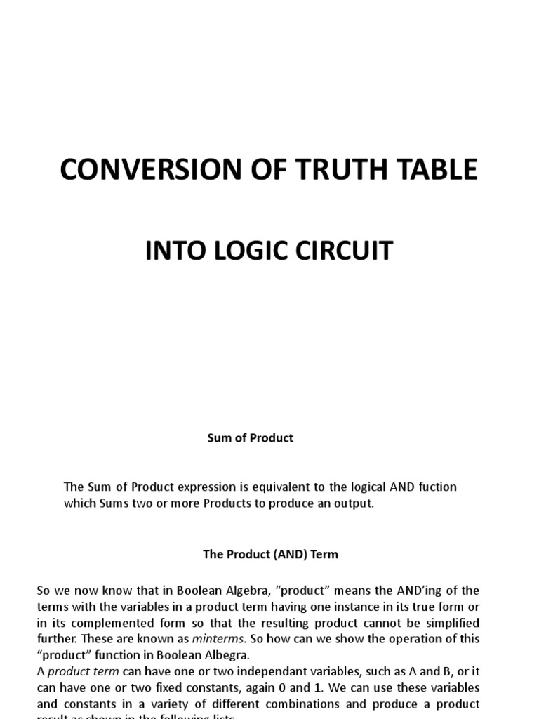Conversion of Truth Table: Into Logic Circuit | PDF | Boolean Algebra ...