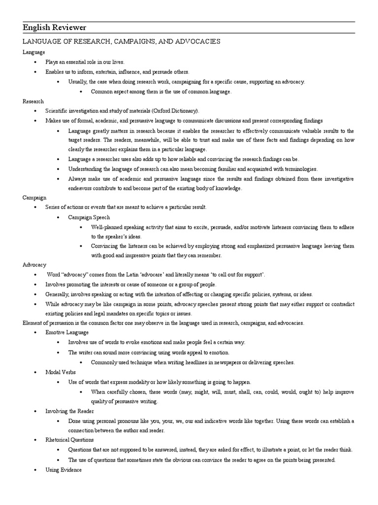 English Reviewer | PDF | Public Speaking | Persuasion