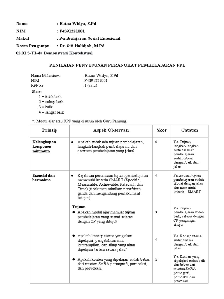 Penilaian RPPH Pembelajaran Emosional | PDF