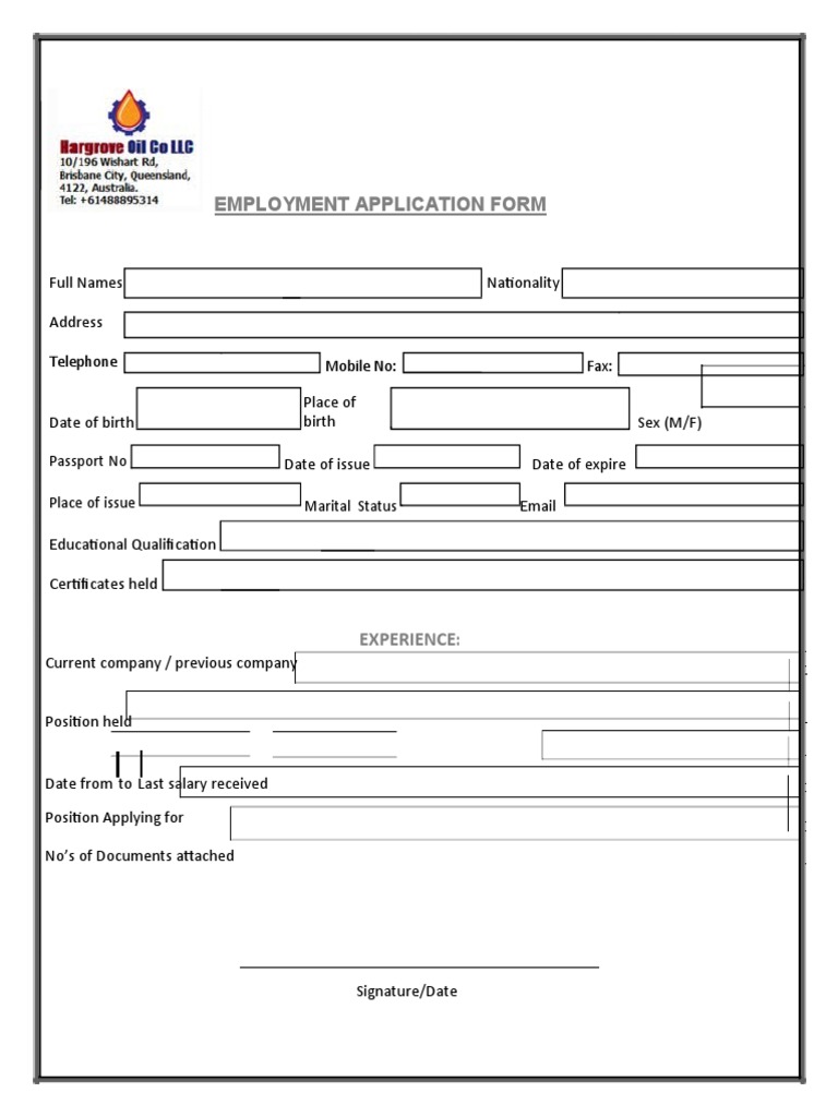 Employment Application Form | PDF