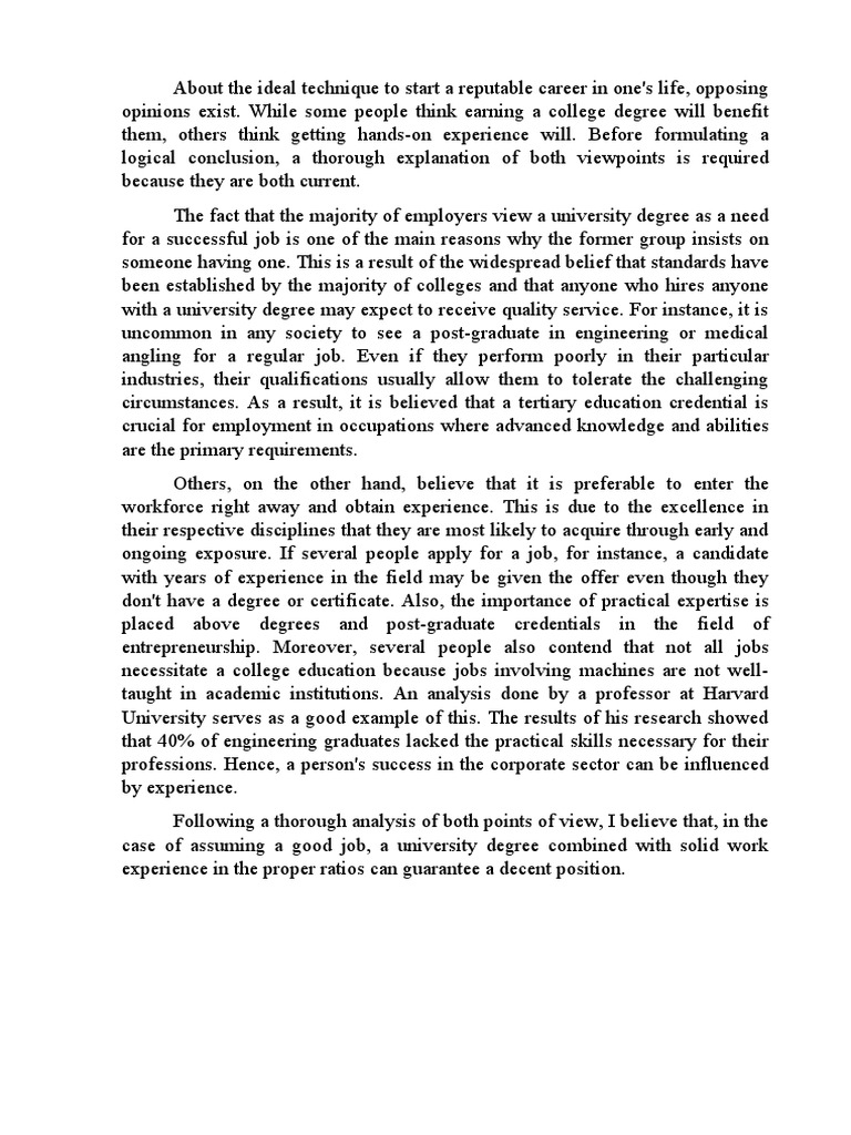 Essay About The Best Way To Guarantee A Good Job | PDF