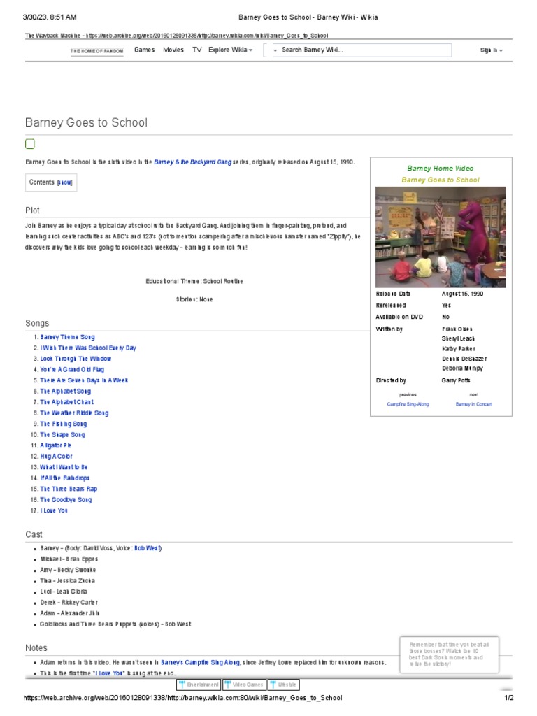Barney Goes To School - Barney Wiki - Wikia | PDF