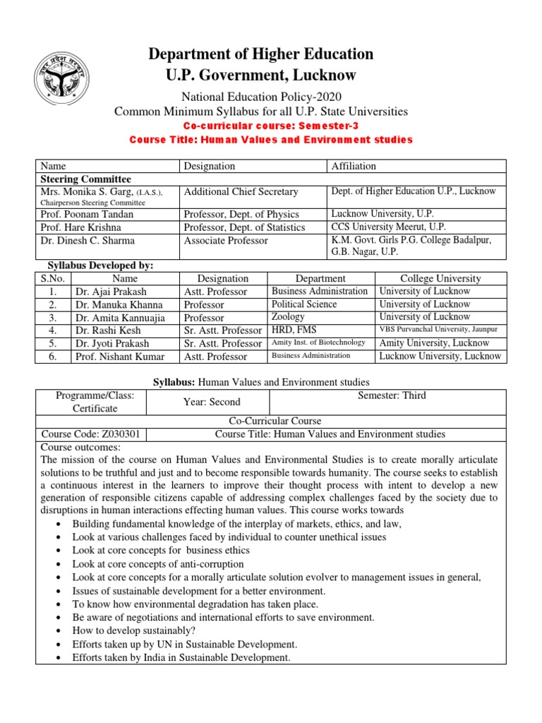 Co Curriculum 3rd Semester Syllabus | PDF | Sustainability | Corporate ...
