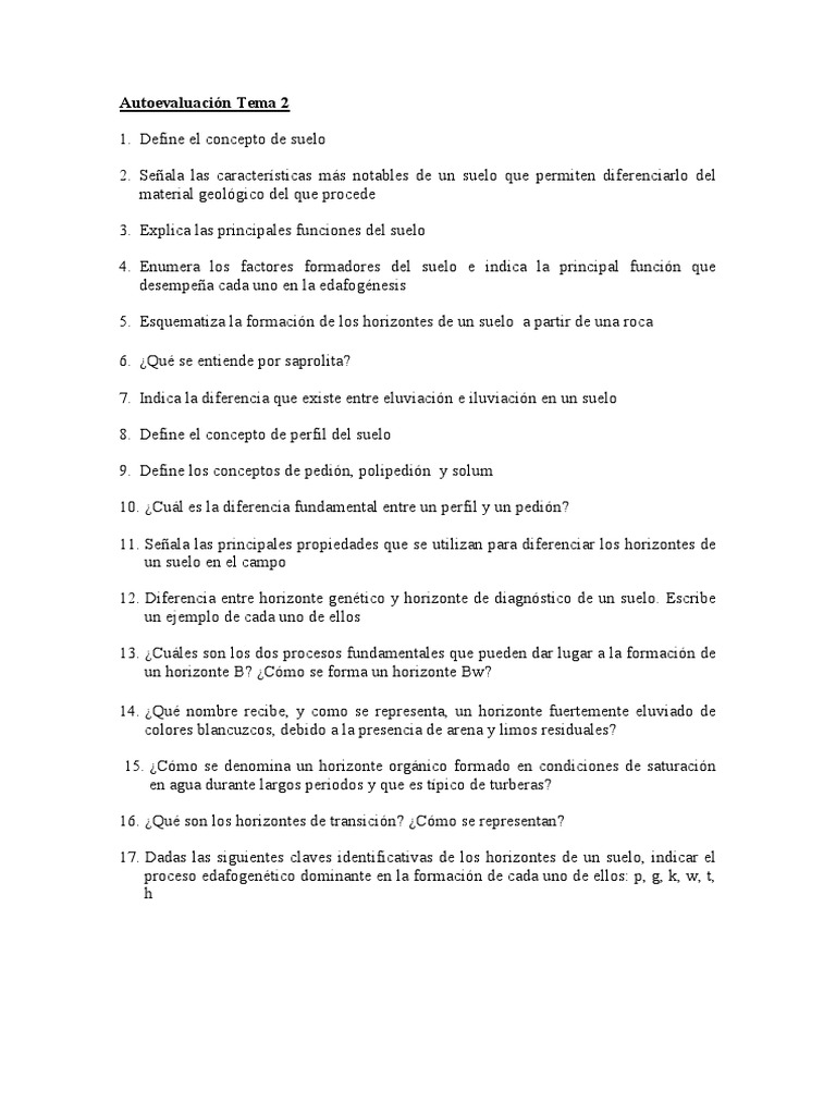 Autoevaluación Tema 2 | PDF | Suelo | Horticultura