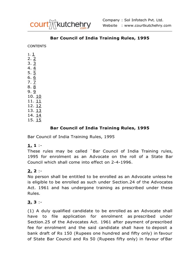 Bar Council of India Training Rules, 1995 | PDF | Advocate | Justice