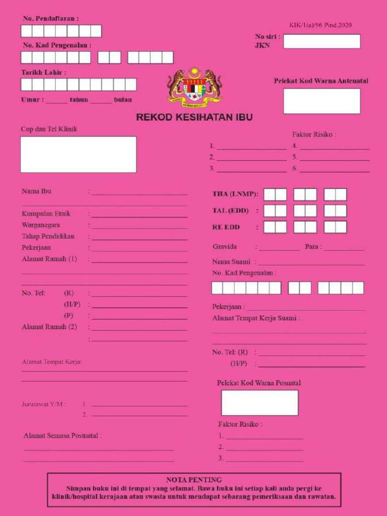 Edit ... 14.9.2022 REKOD KESIHATAN IBU KIK1 A 96 PIND. 2020 2 14092022 1 | PDF