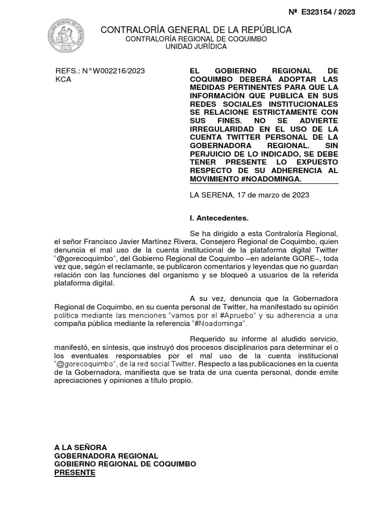 Dictamen E323154 de 17.03.2023 Gobierno Regional de Coquimbo | PDF ...