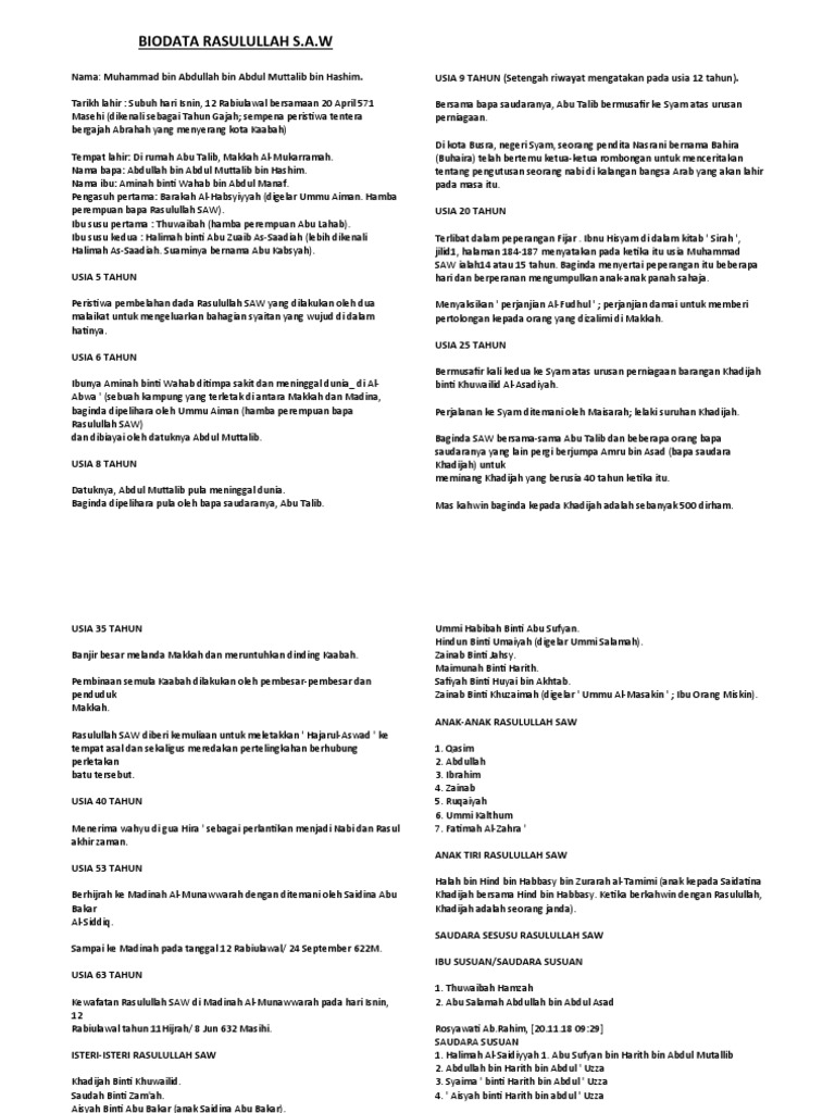 Biodata Rasulullah S | PDF