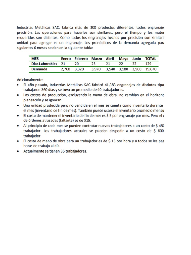 11 Ejercicio. Plan Agregado | PDF