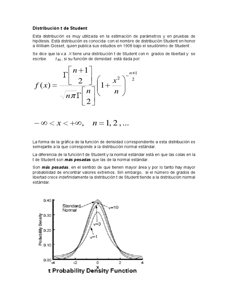 Distribución T de Student y Chi Cuadrada | PDF | Distribución normal ...