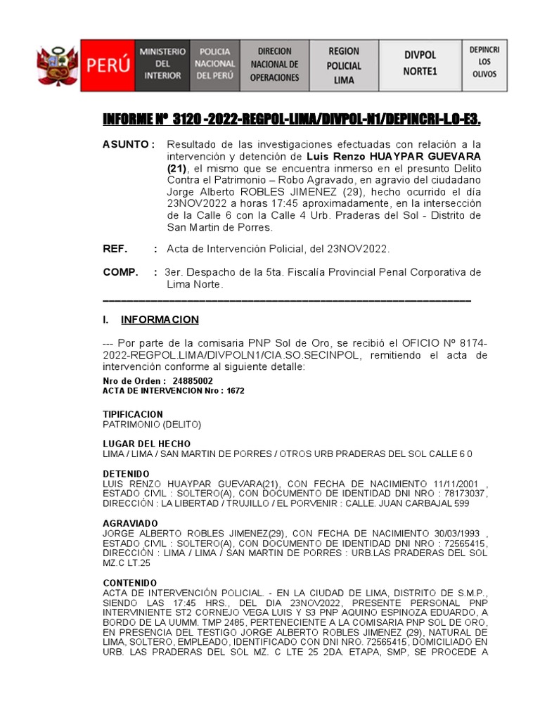 Informe Robo Agravado - RHG | PDF | Fiscal | Crímenes