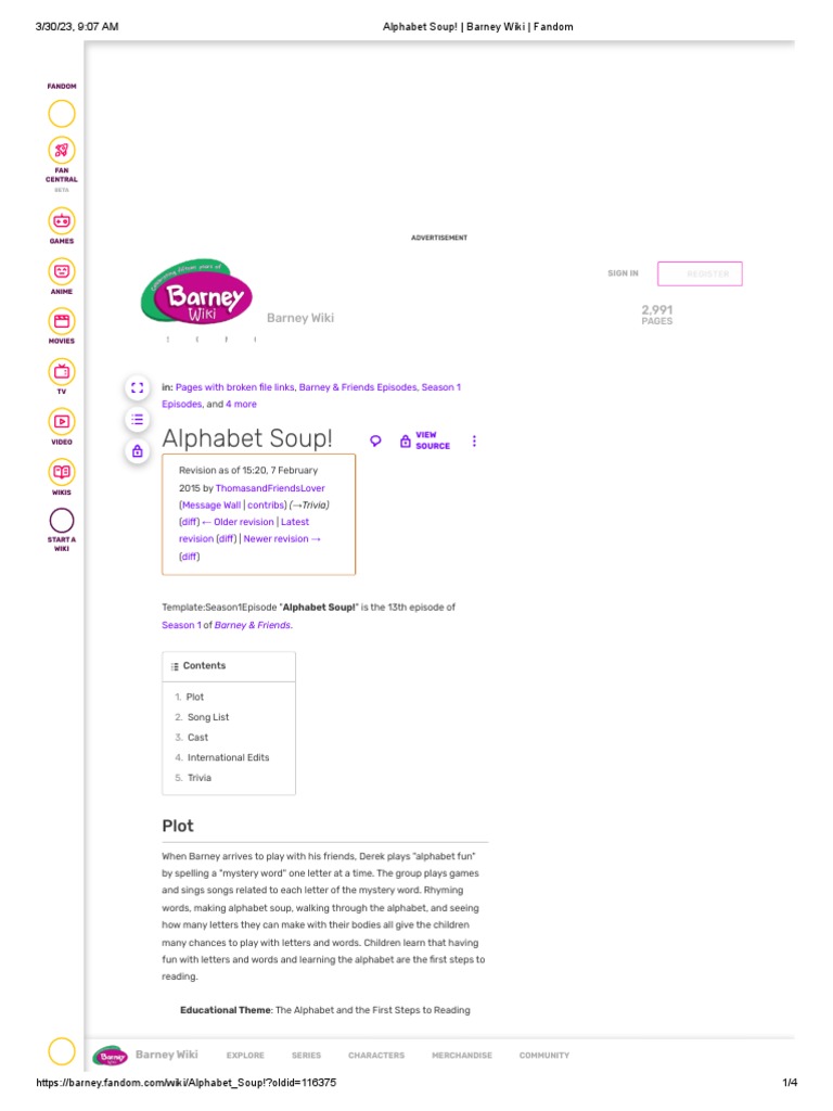 Alphabet Soup! - Barney Wiki - Fandom | PDF | Wiki | Fandom
