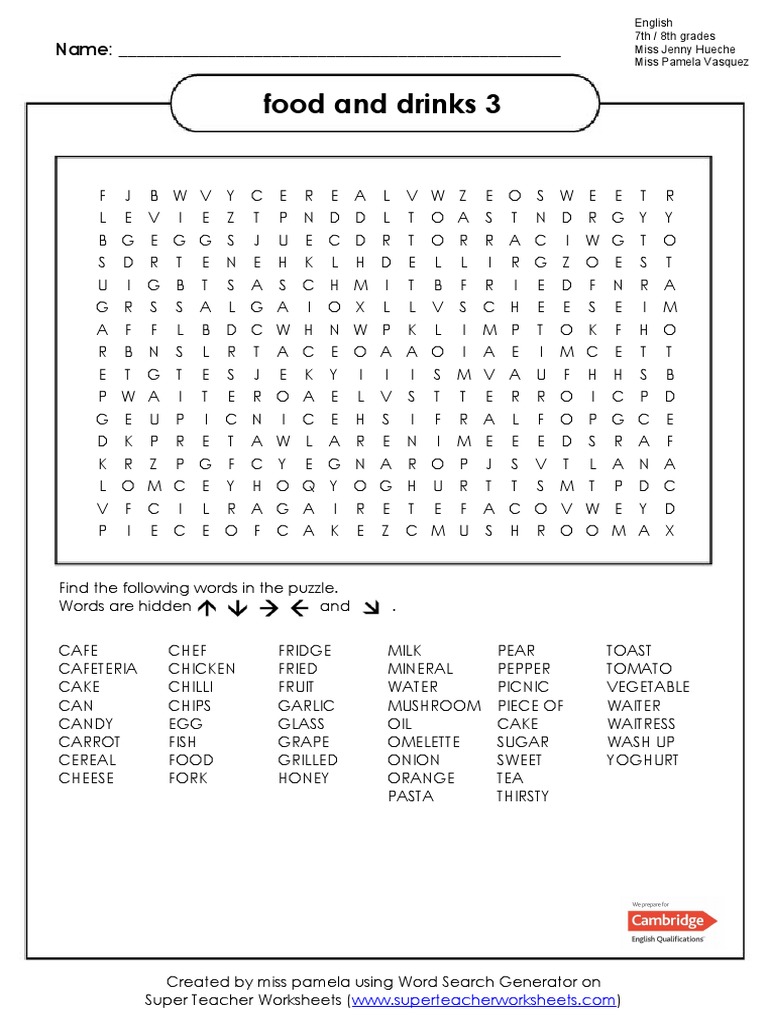 Food and Drink Word Search Activity | PDF | European Cuisine | Home ...