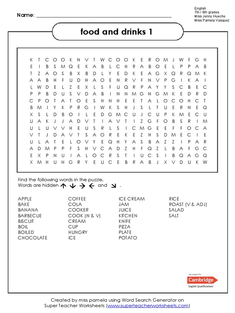 Food and Drink Word Search Puzzle | PDF | Western Cuisine | Food And Drink