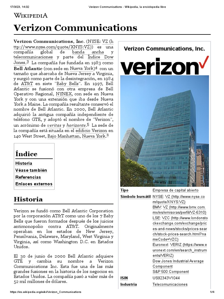 Verizon Communications - Wikipedia, La Enciclopedia Libre | PDF ...