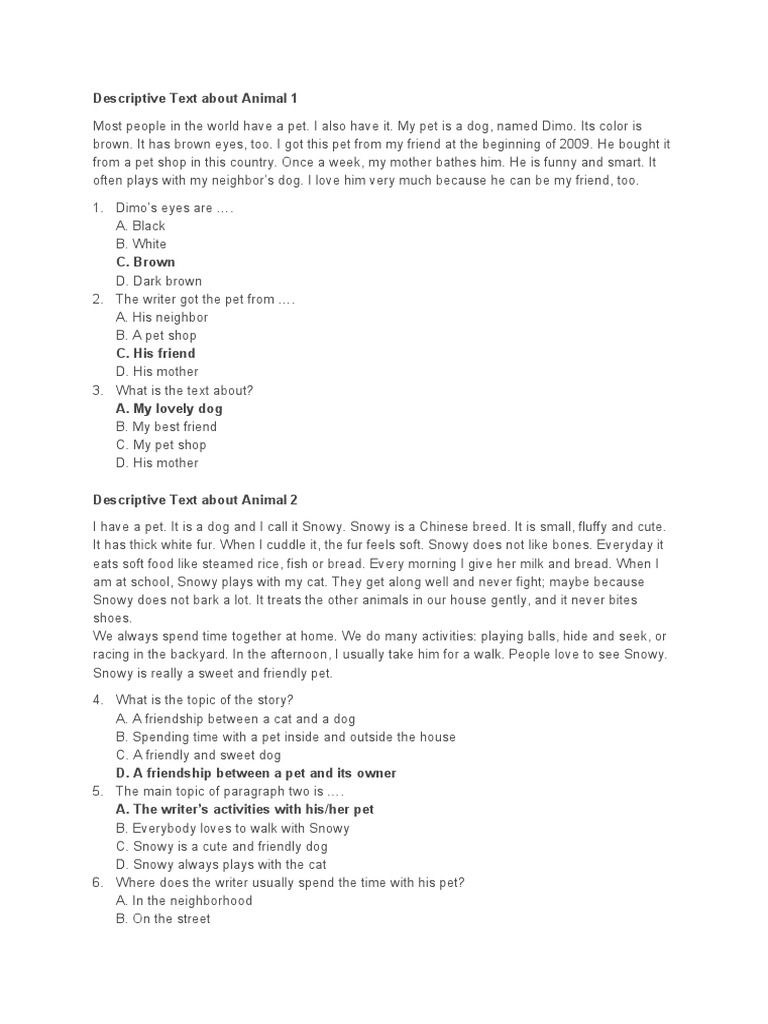 Soal Descriptive Text About Animal | PDF | Pablo Picasso