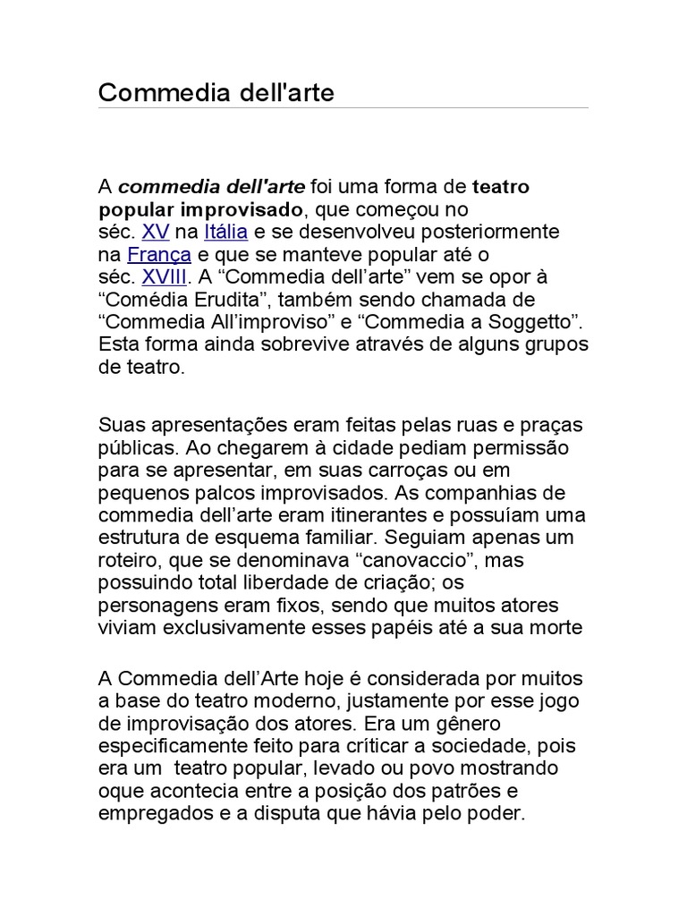 Commedia Del’arte | PDF | Commedia Dell'arte