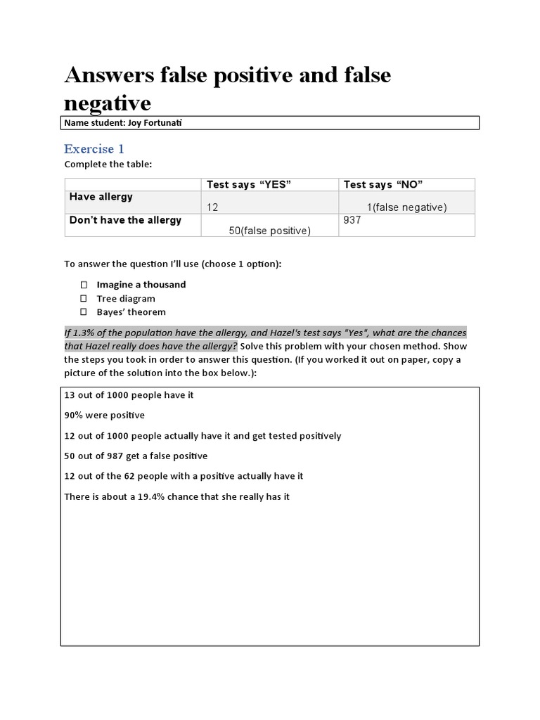 False Positive False Negative Answers | PDF