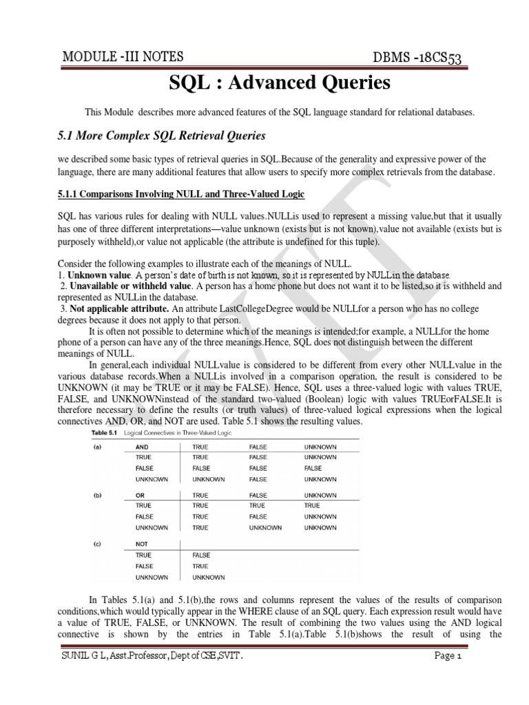 4th Sem Svit Dbms Module Iii Pdf Databases Relational Database