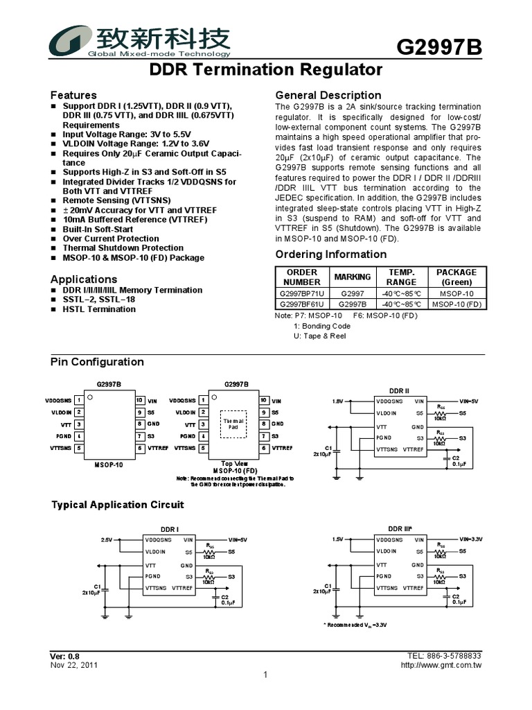 DDR Termination Regulator: Features General Description | PDF | Operational Amplifier | Electronics