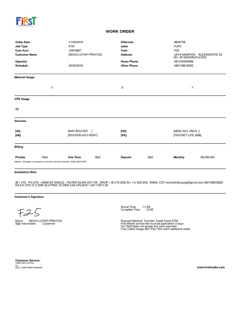 Work Order: Notes: Charges Is Based On Current Services Before TAX/VAT ...