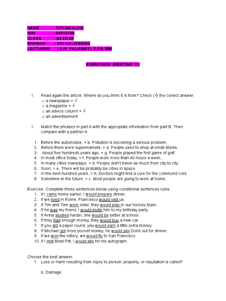English Exercises - Meeting 11 - ST Masliha - 64210100 | PDF English Exercises - Meeting 11 - ST Masliha - 64210100 | PDF