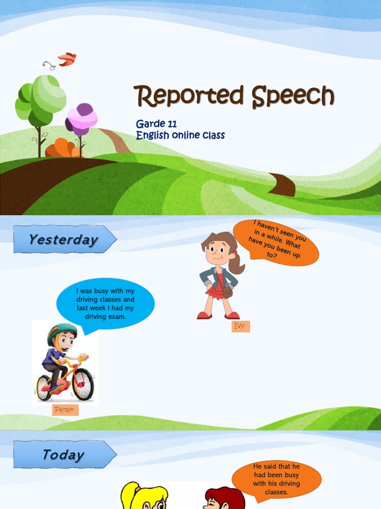 Reported Speech: Garde 11 English Online Class | PDF | Question ...