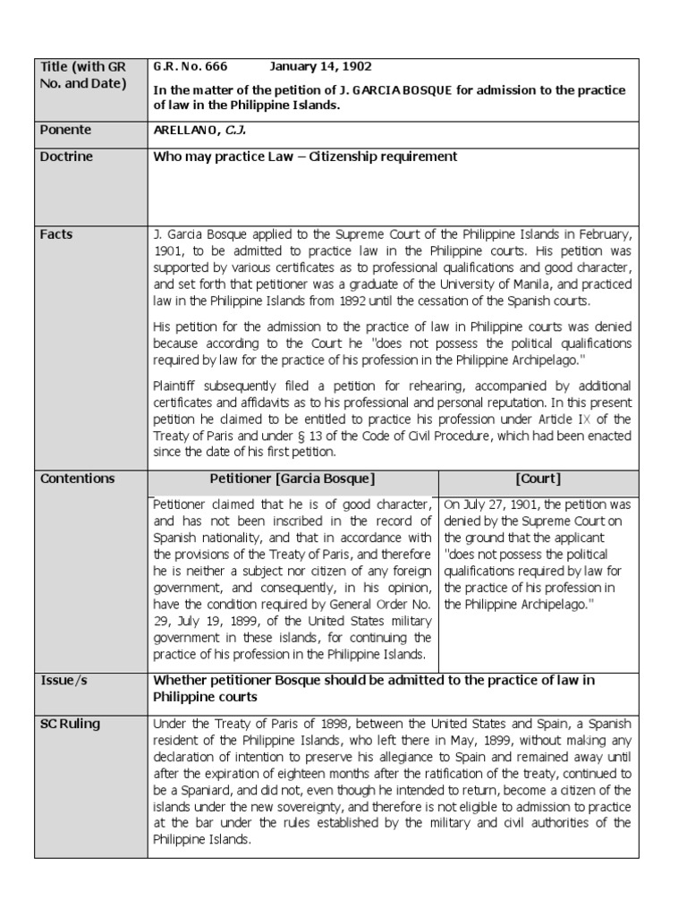 GR No. 666 - Citizenship requirement for practicing law in PH courts ...
