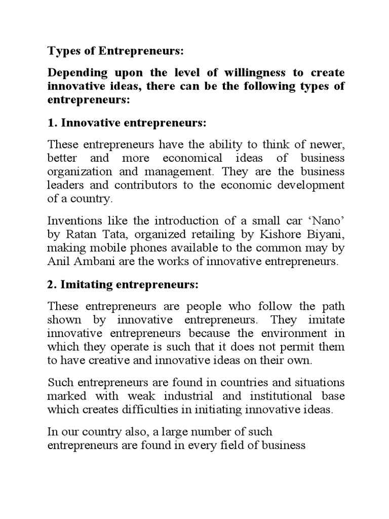 Types of Entrepreneurs | PDF | Entrepreneurship | Social Entrepreneurship