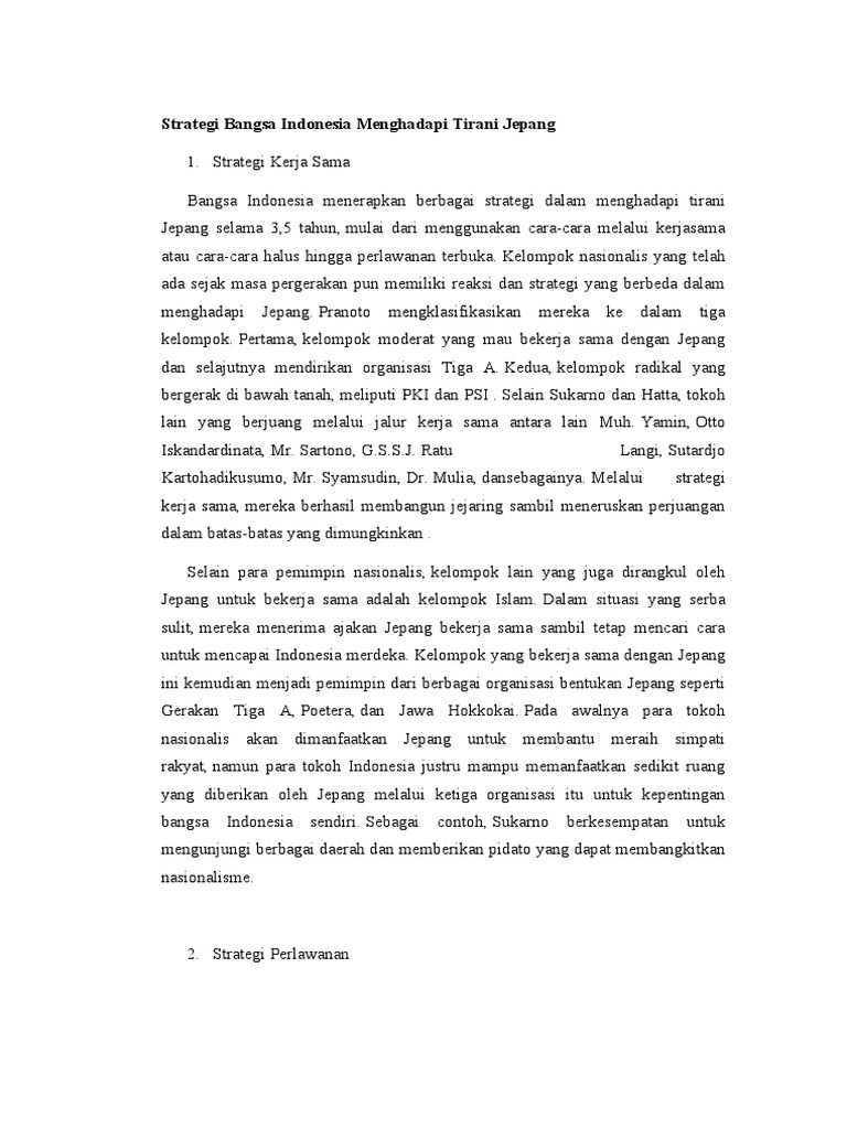 Strategi Bangsa Indonesia Menghadapi Tirani Jepang | PDF