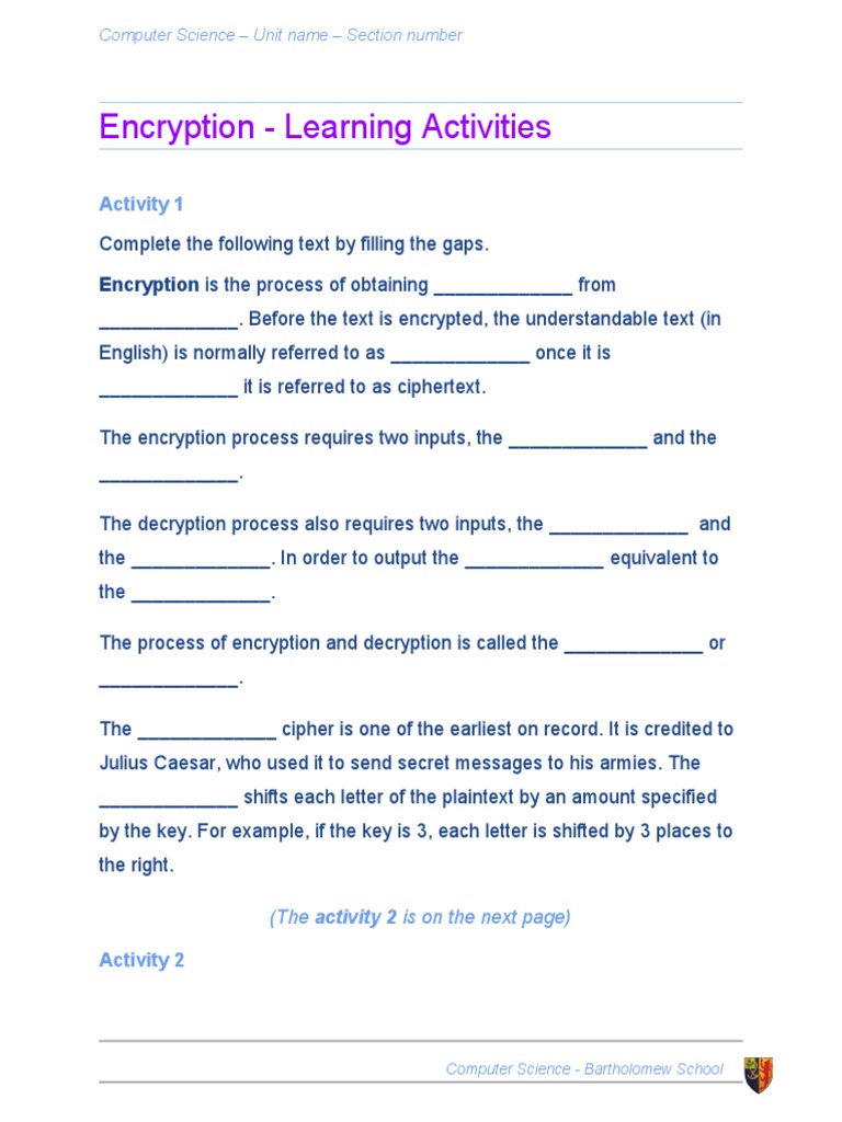 S6 Caesar Encryption Data Representation Pdf 