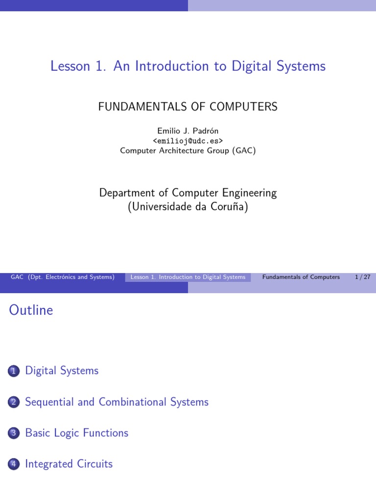 Lesson 1. An Introduction To Digital Systems: Fundamentals of Computers ...