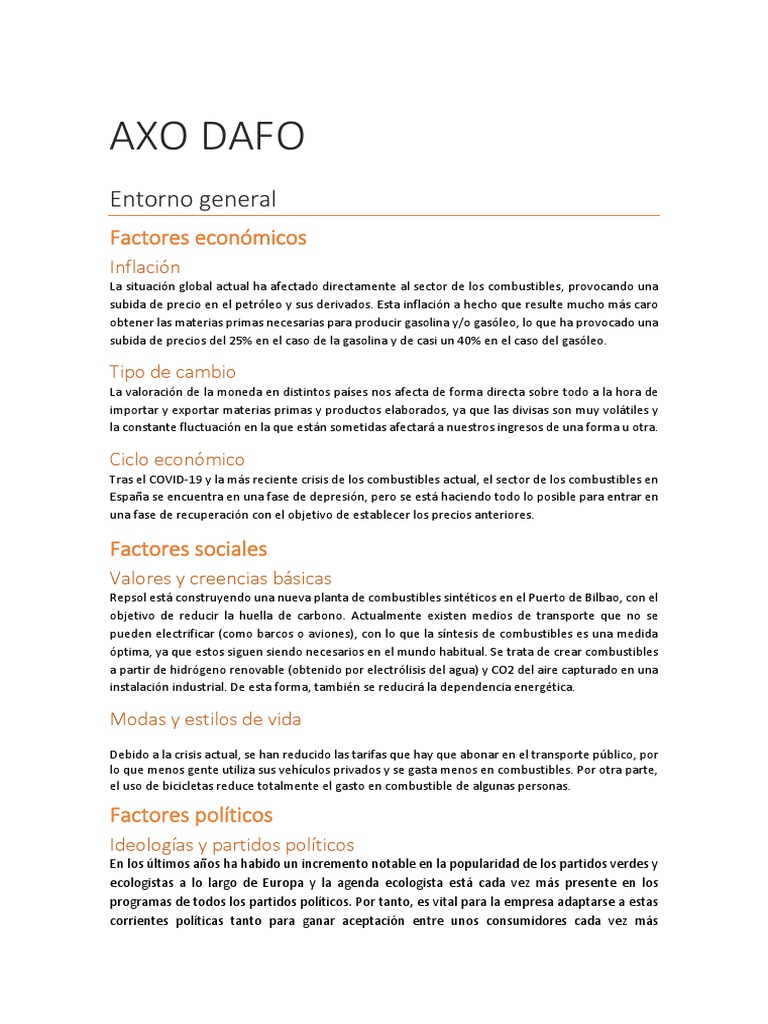 Axo Dafo: Entorno General | PDF | Mercado (economía) | Petróleo