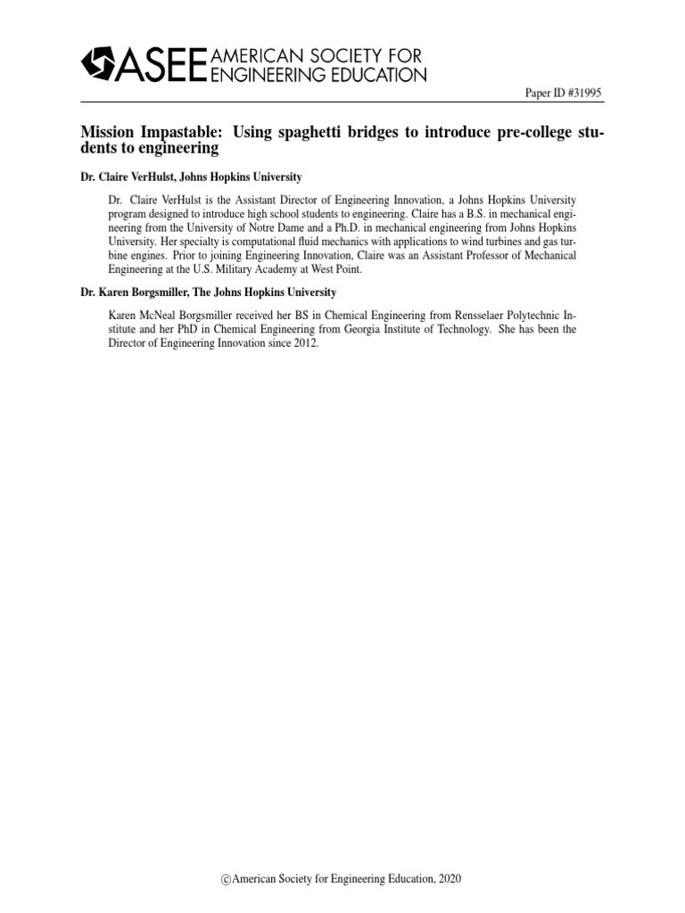 Mission Impastable Using Spaghetti Bridges To Introduce Pre College ...