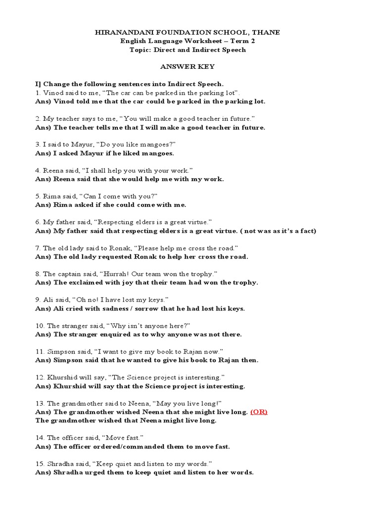 Direct and Indirect Answerkey | PDF